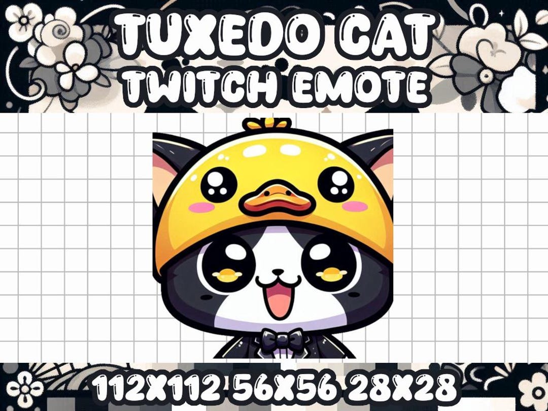 Tuxedo Cat Duck Hat Emote Cute Kawaii Icon Adorable Gamer Emotes Twitch ...