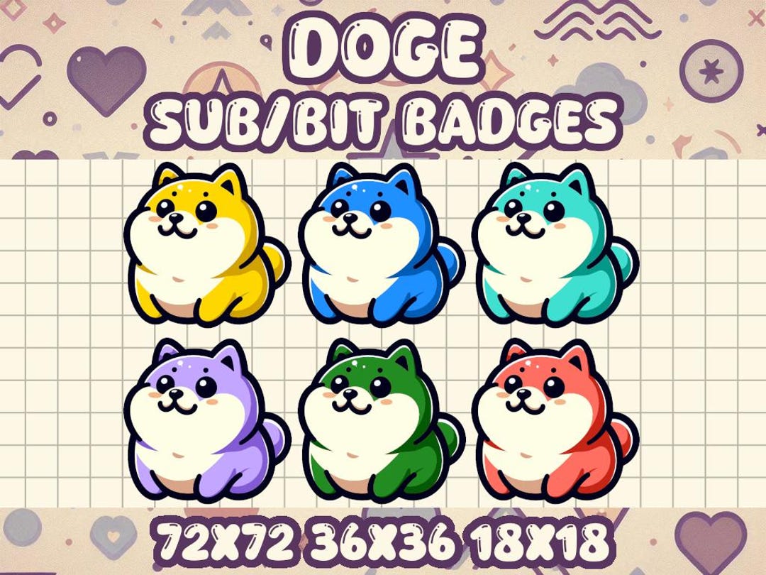 Doge Sub or Bit Badge Pack | Kawaii Meme Icons for Twitch Streamers - Etsy