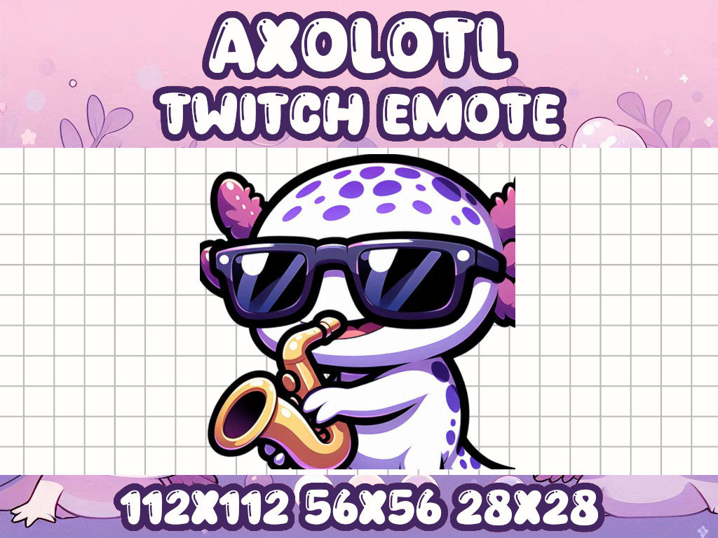 Purple Axolotl Saxophone Emote Cute Twitch Discord Icon Kawaii Chibi ...
