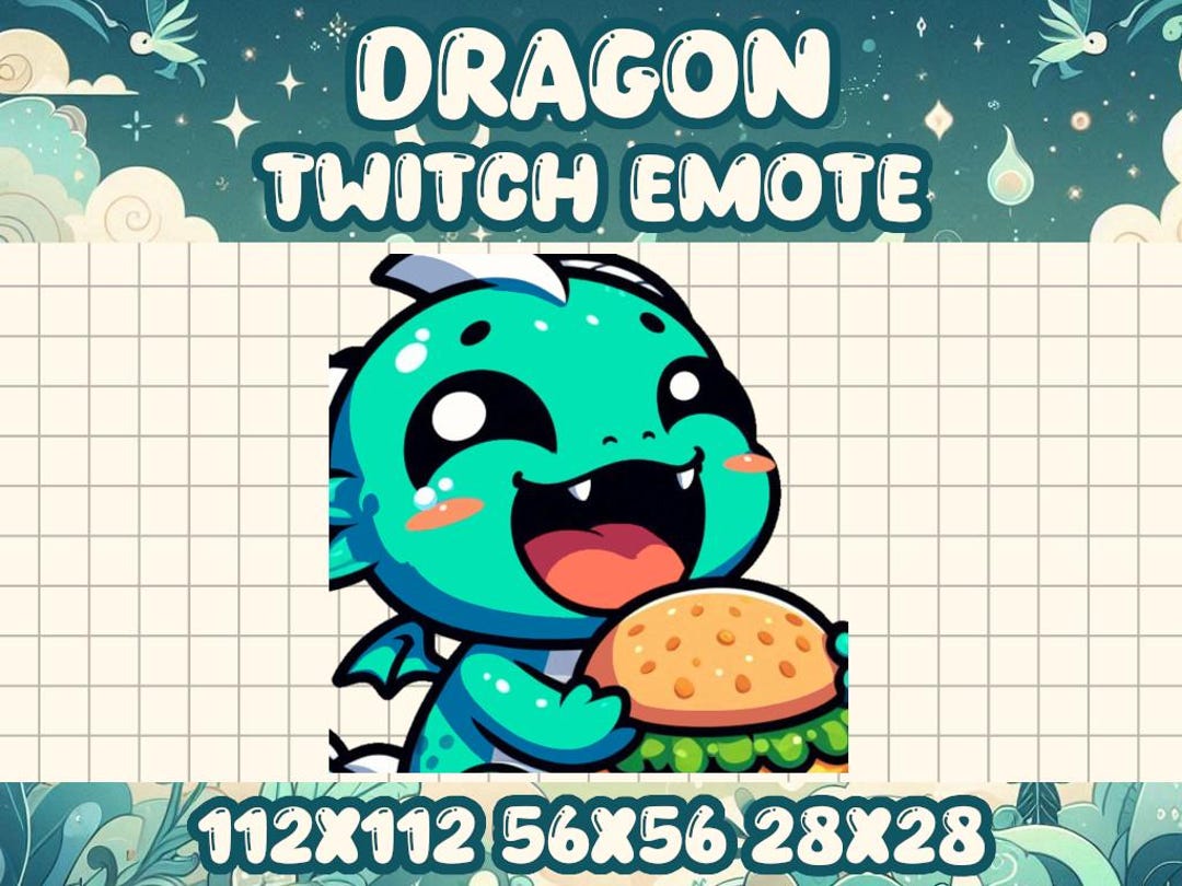 Teal Dragon Burger Emote for Cute Fantasy Gamer Streams on Twitch ...