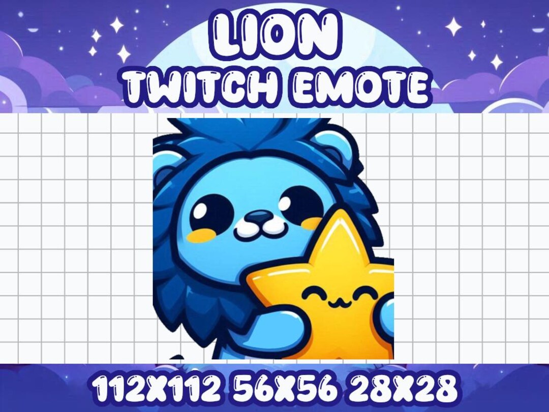 Blue Lion Star Emote | Cute Twitch & Discord Icon | Kawaii Chibi Gamer ...