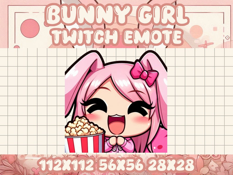 Pink Bunny Girl Popcorn Emote Cute Twitch & Discord Icons Kawaii Chibi ...