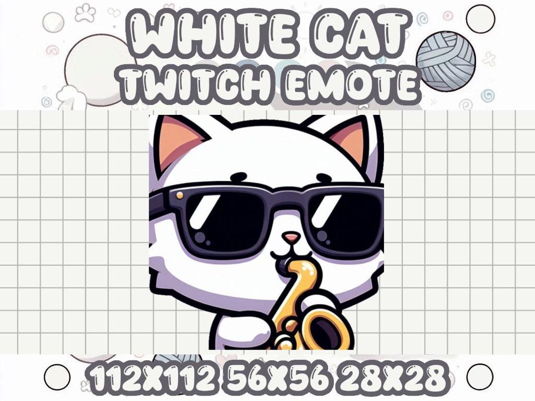 White Cat Saxophone Emote | Kawaii Chibi Jazz Icon for Twitch and ...