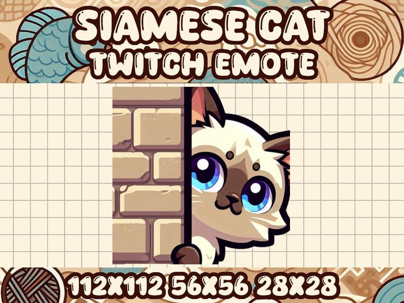 Siamese Cat Lurk Emote | Cute Kawaii Chibi Icon for Twitch and Discord ...