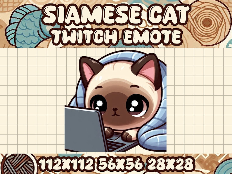 Siamese Cat Cozy Laptop Emote Cute Kawaii Chibi Icons Gamer Emotes for ...