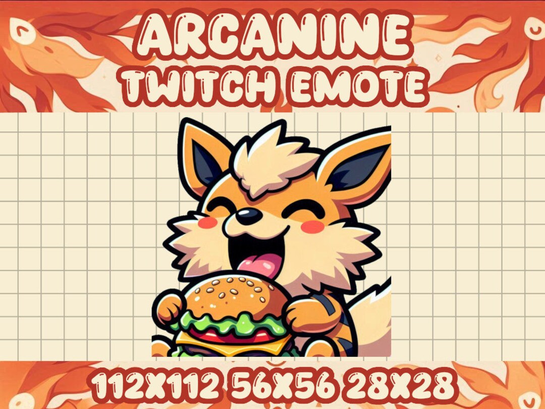 Arcanine Burger Emote for Twitch Discord Cute Gamer Icons Kawaii Food ...