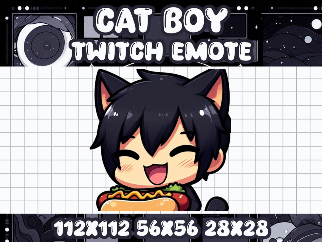 Black Cat Boy Hot Dog Emote Cute Twitch & Discord Icons Kawaii Chibi ...