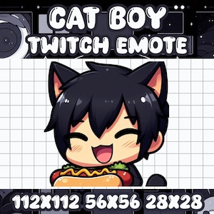 Black Cat Boy Hot Dog Emote Cute Twitch & Discord Icons Kawaii Chibi ...