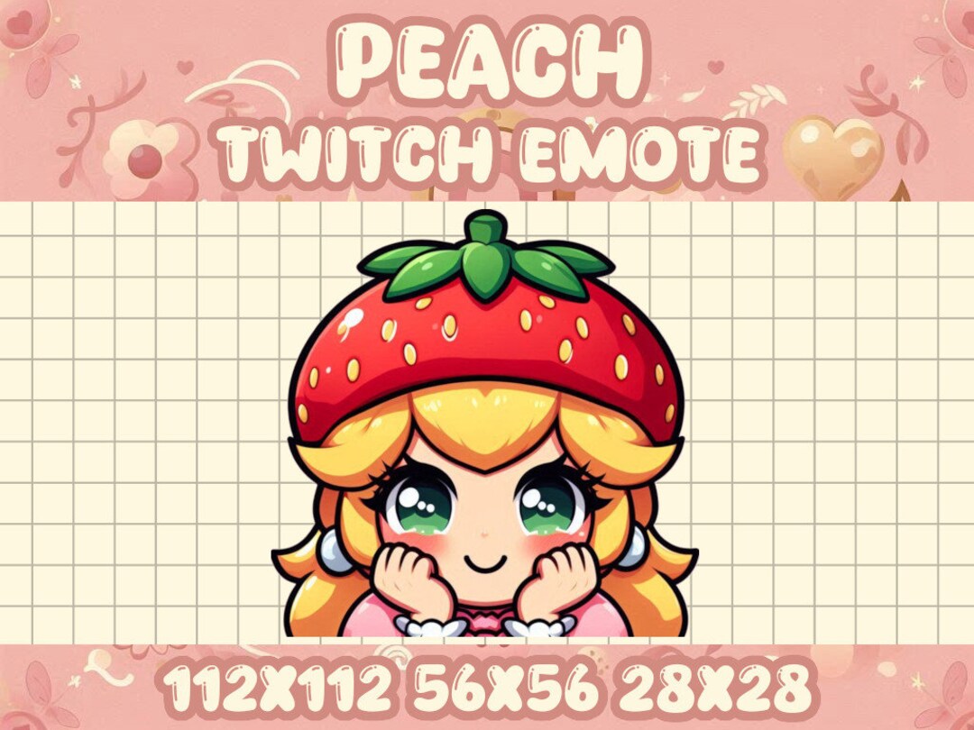 Princess Peach Strawberry Hat Emote | Kawaii Icon for Twitch & Discord ...