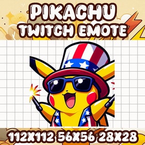 Pikachu 4th of July Emote Pokémon Twitch Discord Icon Kawaii Chibi ...