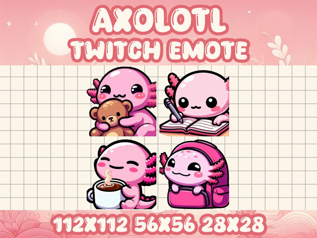 4-pack Pink Axolotl Emote Bundle | Kawaii Chibi Icons for Twitch ...