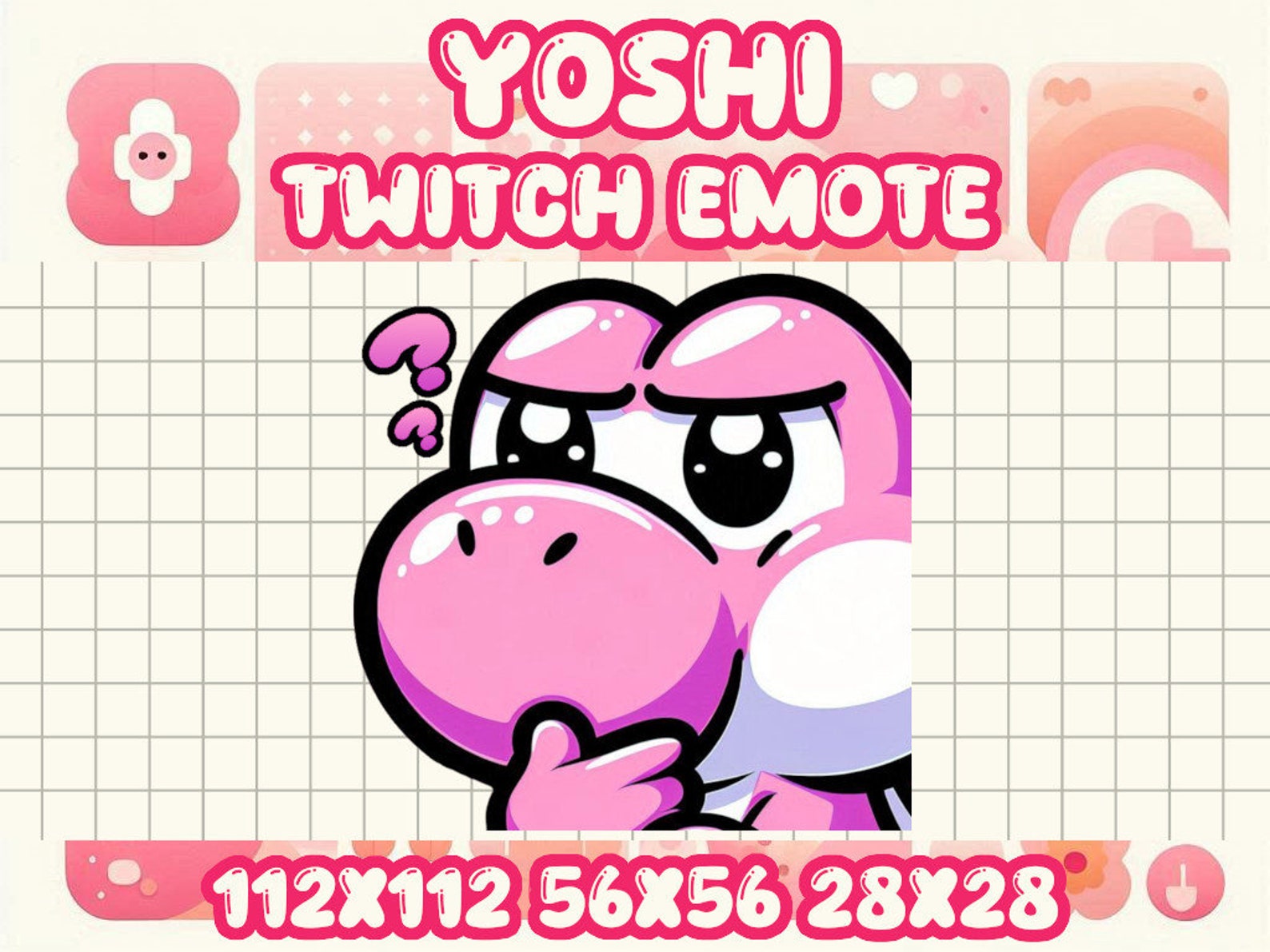Pink Yoshi Thinking Emote Super Mario Twitch Discord Icon Kawaii Chibi ...