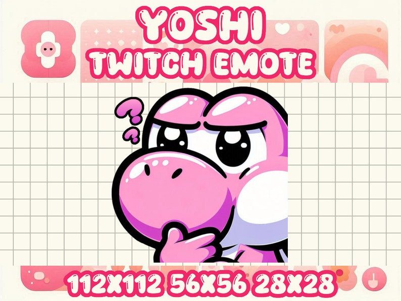 Pink Yoshi Thinking Emote Super Mario Twitch Discord Icon Kawaii Chibi ...