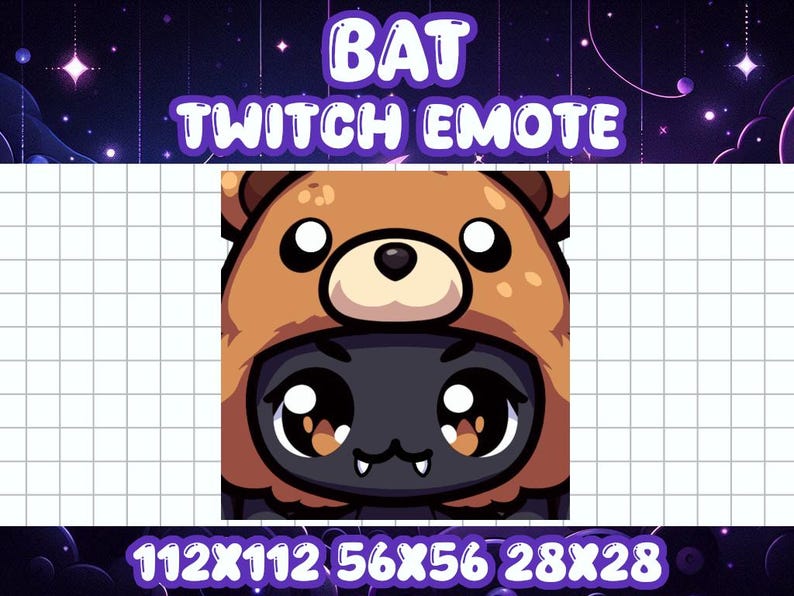 Cute Black Bat Teddy Bear Hat Emote for Twitch Discord Halloween Chibi ...