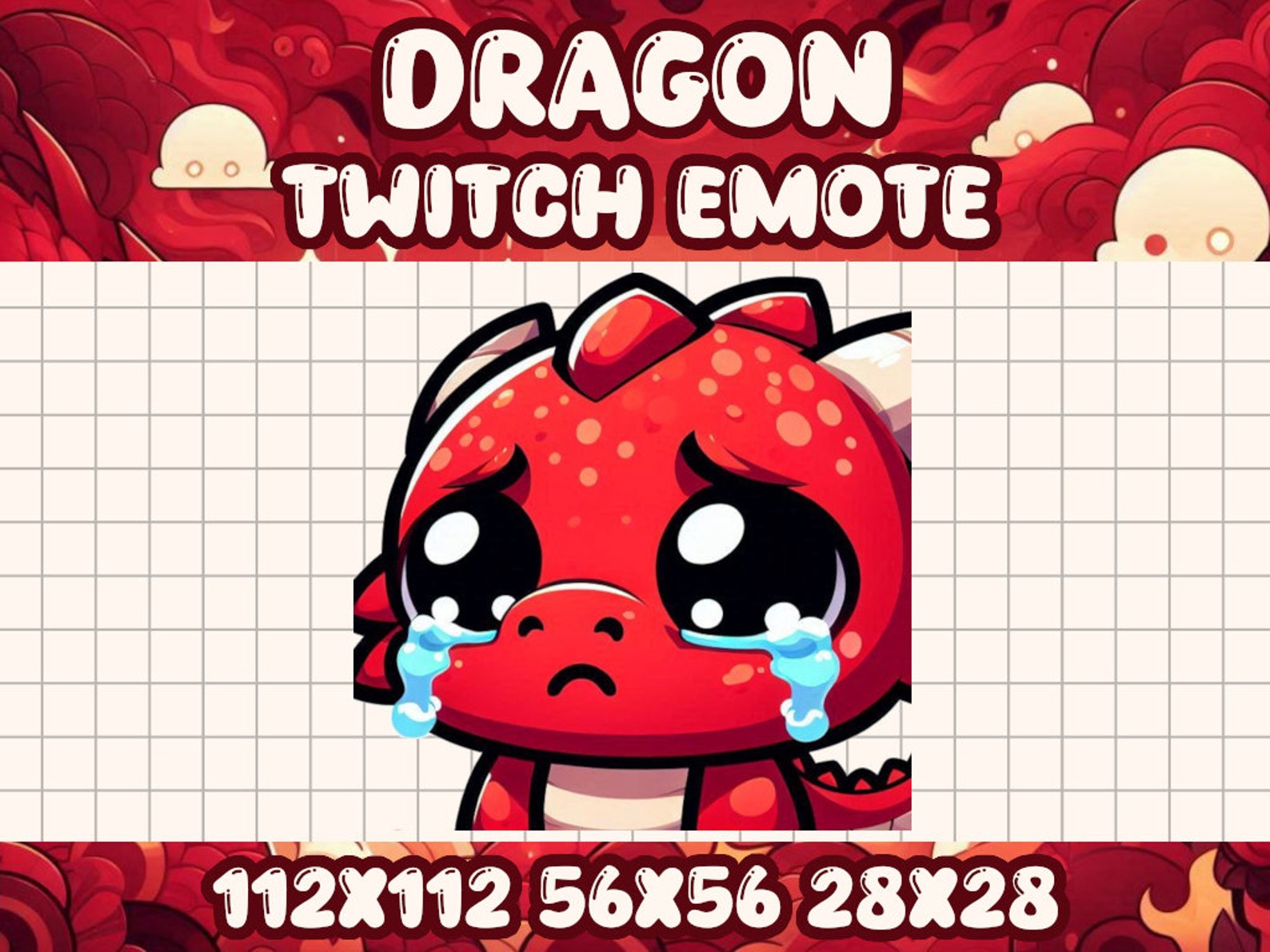 Red Dragon Sad Emote Cute Twitch Discord Icons Kawaii Chibi Gamer ...