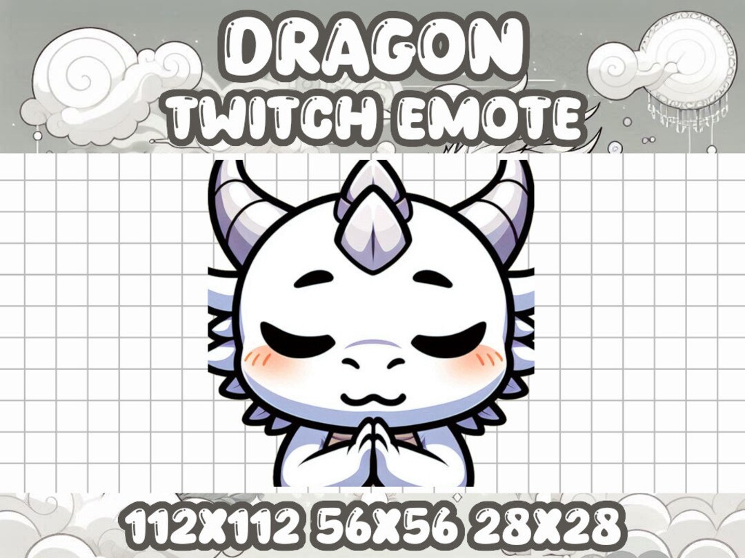 White Dragon Pray Emote Cute Kawaii Fantasy Icon Adorable Gamer Emotes ...