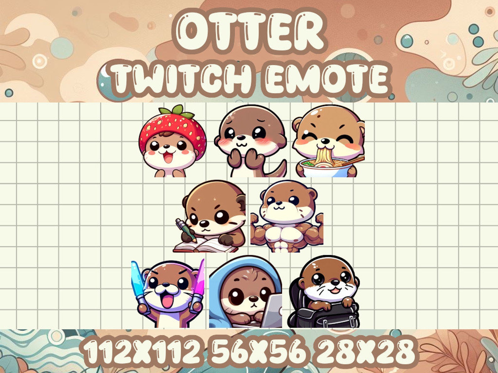 8-pack Emote Bundle: Brown Otter Cute Twitch & Discord Icons Kawaii ...