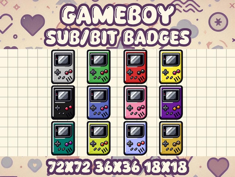 Gameboy Sub or Bit Badge Pack | Kawaii Handheld Icons for Twitch ...