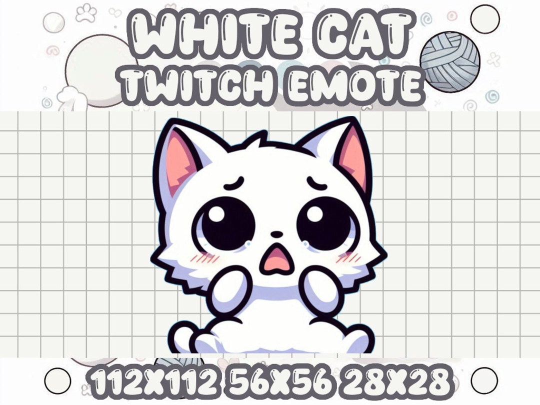 White Cat Scared Emote | Cute Twitch & Discord Icons | Kawaii Chibi ...