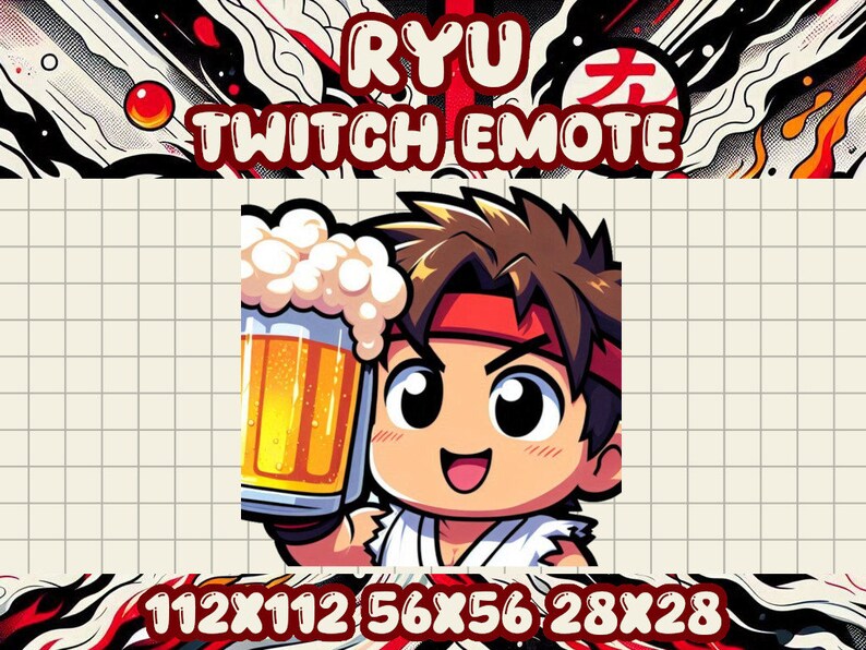 Ryu Beer Emote Cute Kawaii Street Fighter Icons Twitch & Discord Gamer ...