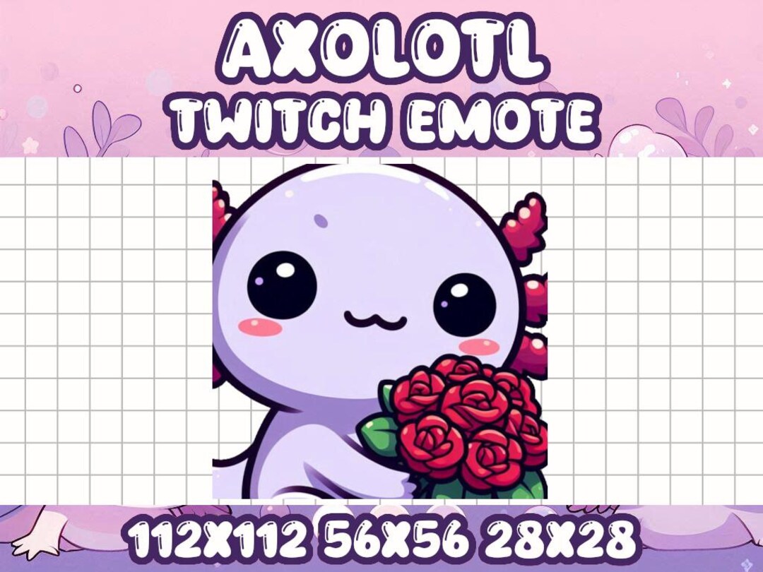 Axolotl Roses Emote | Purple Kawaii Chibi Icon for Twitch and Discord ...