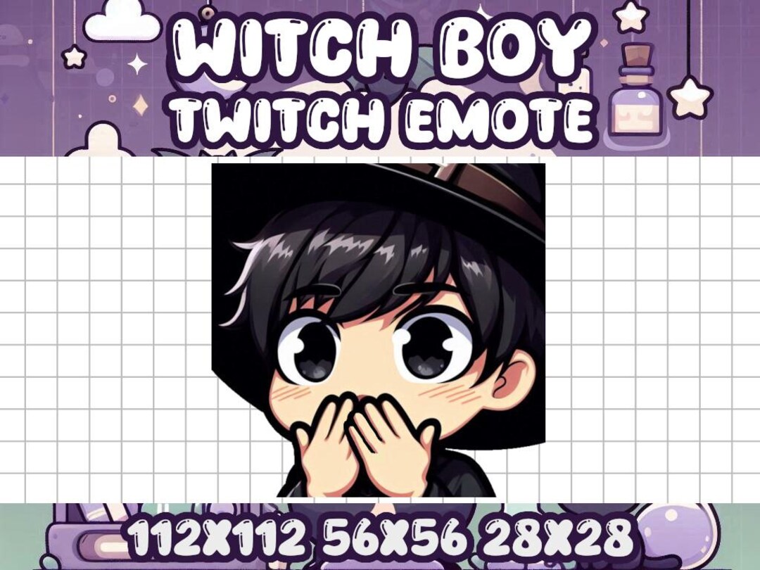 Black Hair Witch Boy Gasp Emote | Kawaii Chibi Surprise Icon for Twitch ...