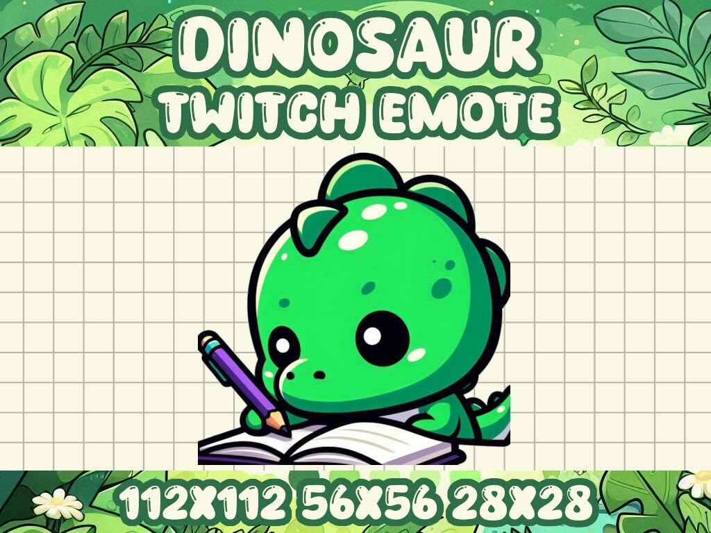Green Dinosaur Notes Emote Cute Twitch & Discord Icons Kawaii Chibi ...