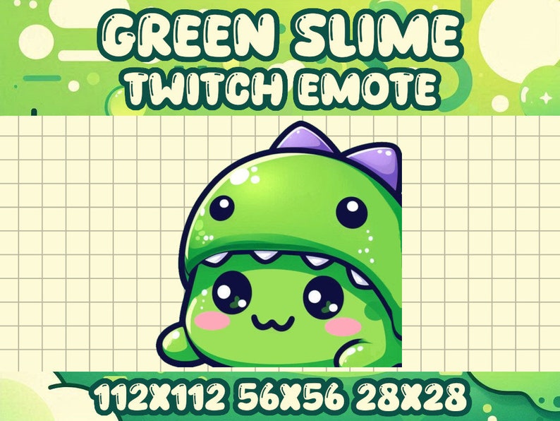Green Slime Dinosaur Hat Emote Cute Kawaii Gamer Icon Twitch & Discord ...