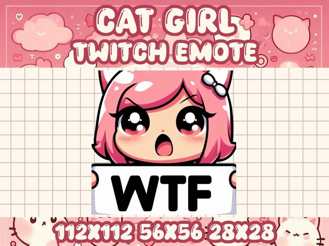 Pink Cat Girl WTF Emote | Kawaii Chibi Icon for Twitch and Discord ...