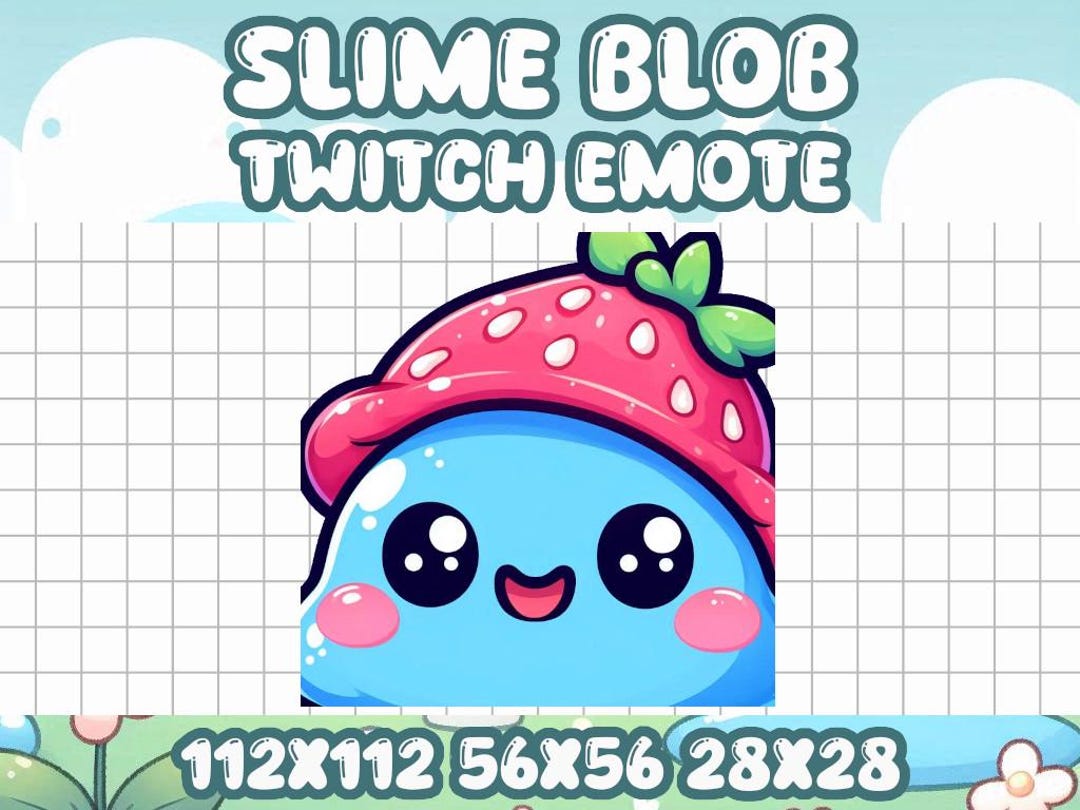 Blue Slime Blob Strawberry Hat Emote | Cute Kawaii Gamer Icon for ...