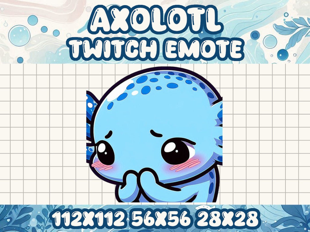 Blue Axolotl Shy Emote Cute Twitch & Discord Icon Kawaii Chibi Gamer ...