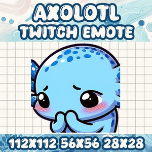 Blue Axolotl Shy Emote Cute Twitch & Discord Icon Kawaii Chibi Gamer ...