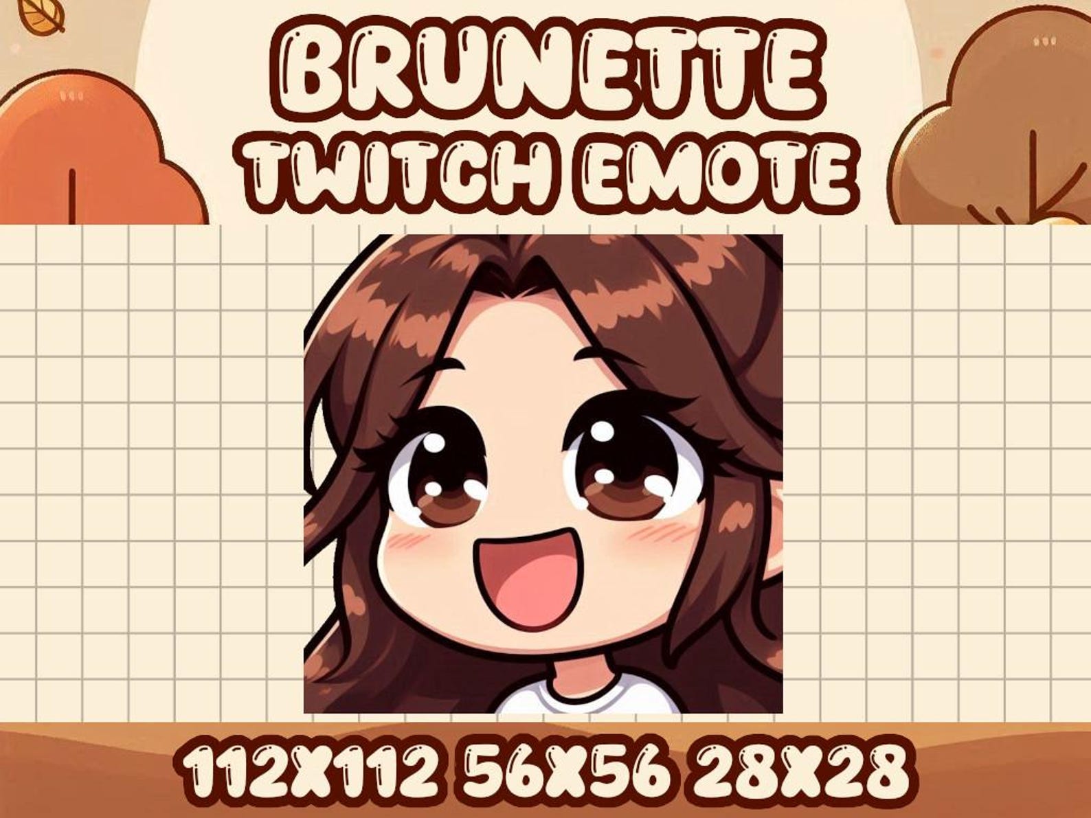 Brunette Hair Girl Happy Emote | Kawaii Chibi Icon for Twitch and ...