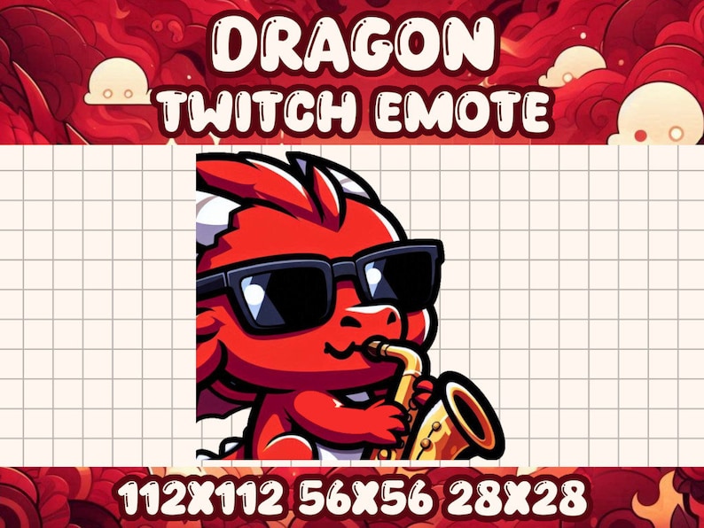 Red Dragon Saxophone Emote Cute Twitch Discord Icons Kawaii Chibi Gamer ...