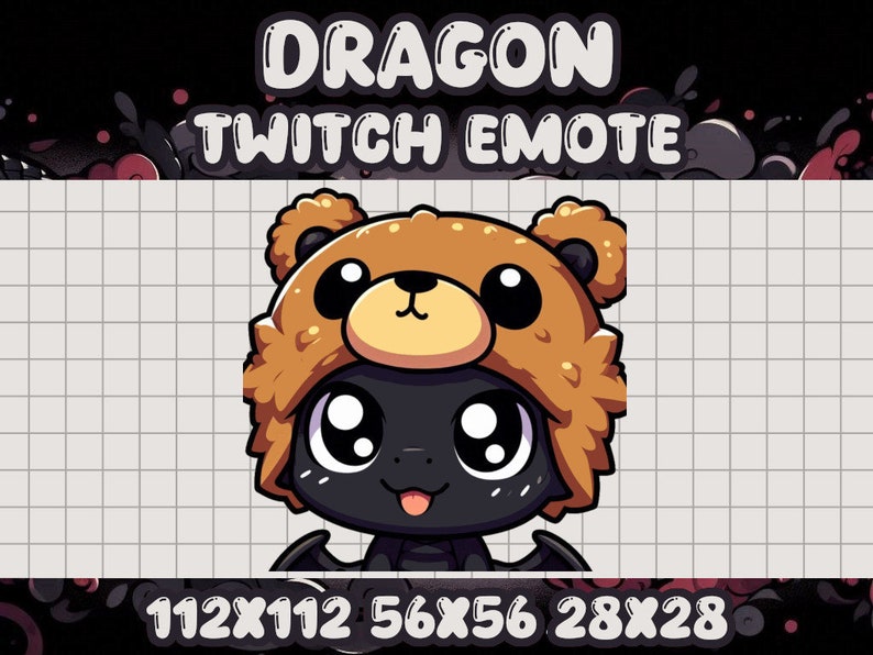 Black Dragon Teddy Bear Hat Emote for Gamer Emotes Twitch Discord ...