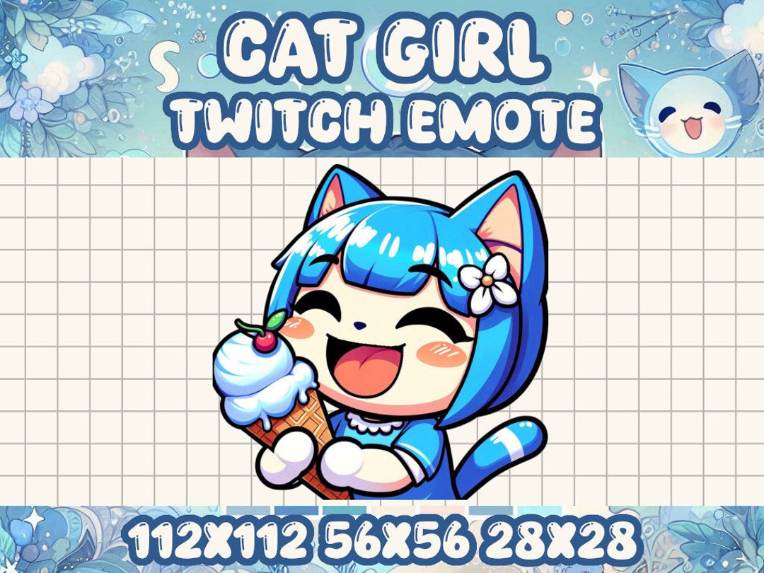 Blue Cat Girl Ice Cream Emote | Cute Twitch & Discord Icons | Kawaii ...