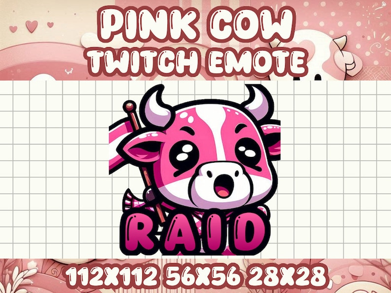Pink Cow Raid Emote Cute Kawaii Animal Twitch & Discord Icon Adorable ...