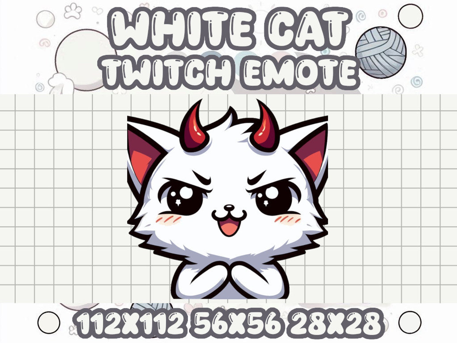 White Cat Devil Emote Cute Kawaii Twitch Discord Icon Adorable Gamer ...
