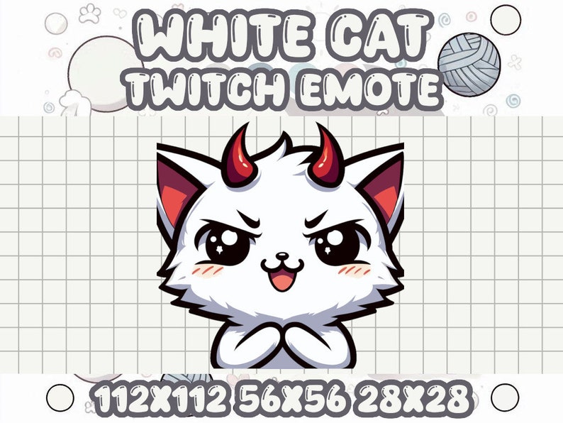 White Cat Devil Emote Cute Kawaii Twitch Discord Icon Adorable Gamer ...