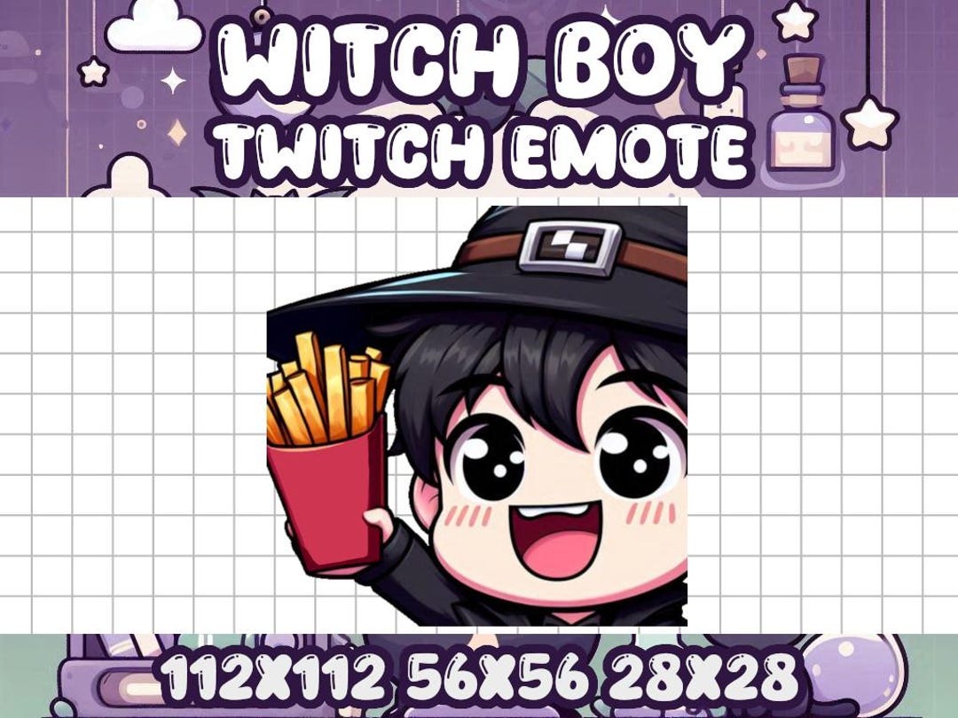 Black Hair Witch Boy French Fries Emote Kawaii Chibi Snack Icon for ...