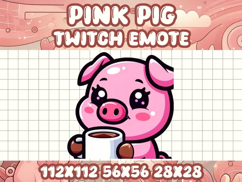 Pink Pig Coffee Emote Cute Kawaii Chibi Animal Icons Adorable Gamer ...