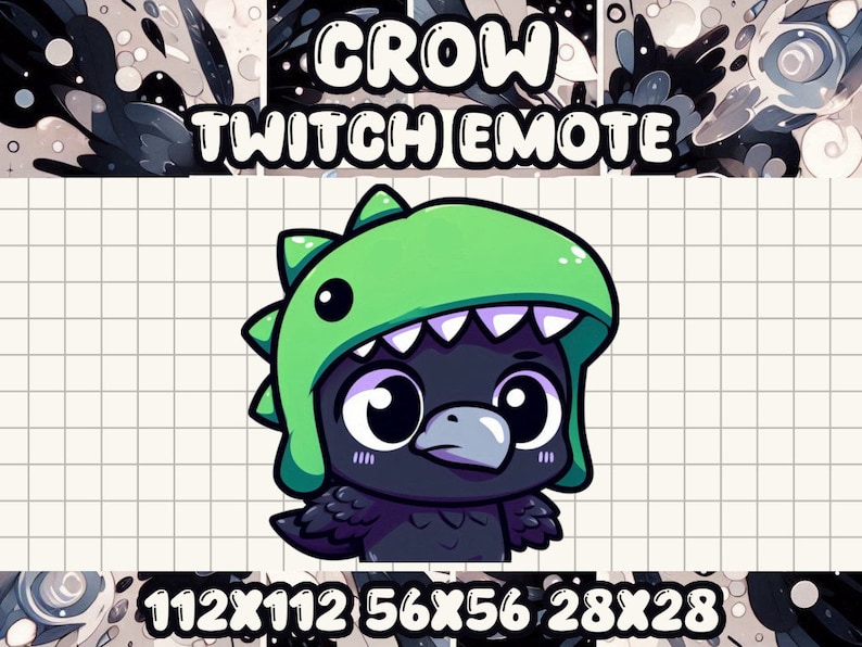 Crow Dinosaur Hat Emote Cute Twitch & Discord Icon Kawaii Chibi Gamer ...