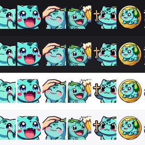 14-pack Bulbasaur Chibi Emote Set Cute Pokémon Icons for Twitch and ...