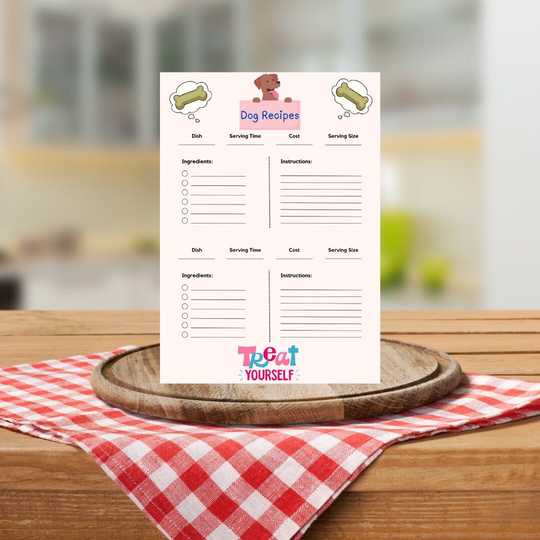 Recipe Sheet for Dog Treats, Printable Template, Instant Download ...