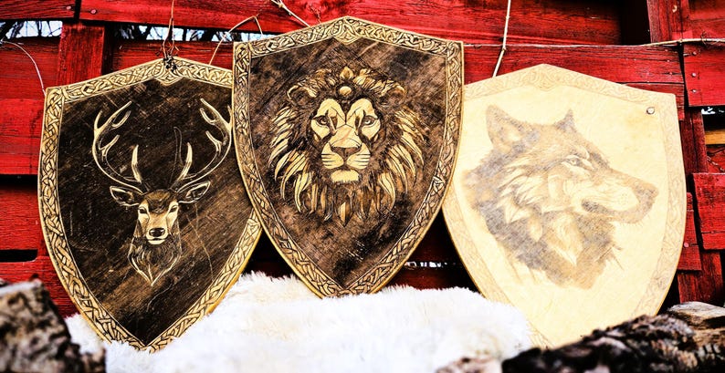 Laser Engraved Wooden Shield: Custom Coat of Arms, Medieval Decor - Etsy