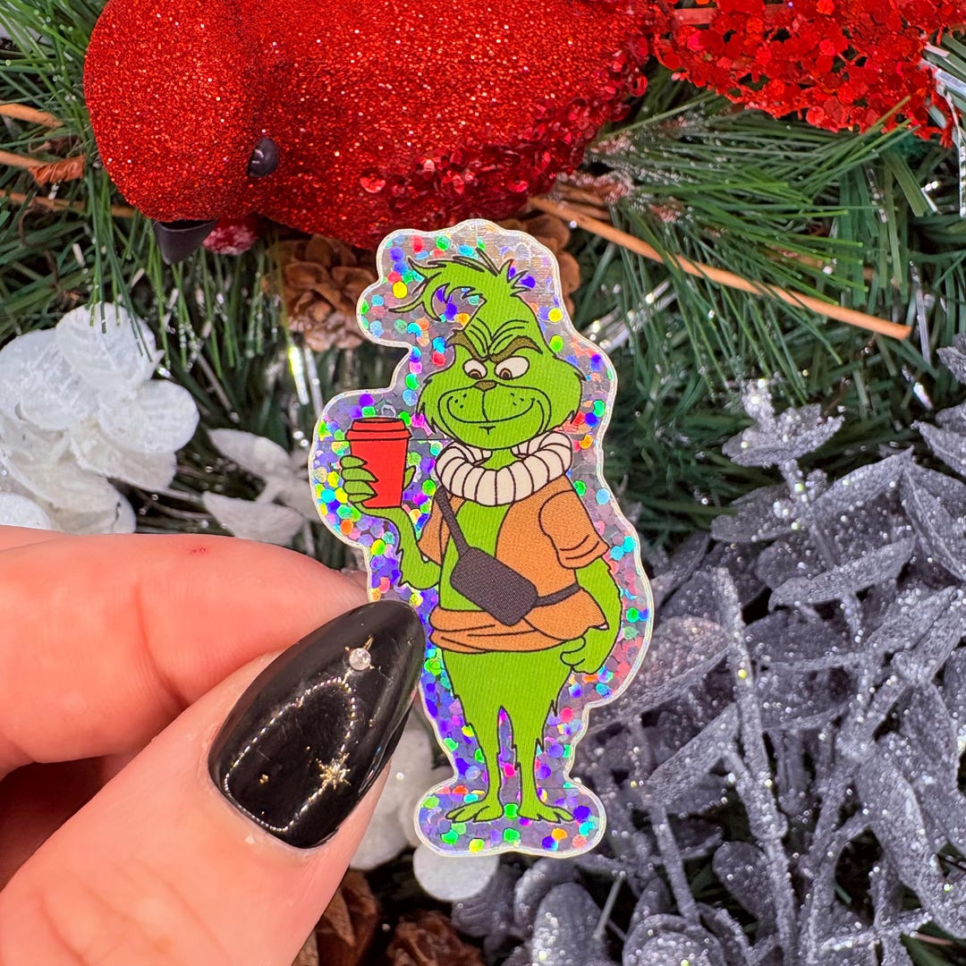 Boujee Grinch Sticker Crushed Glitter Finish Water Resistant Sticker - Etsy
