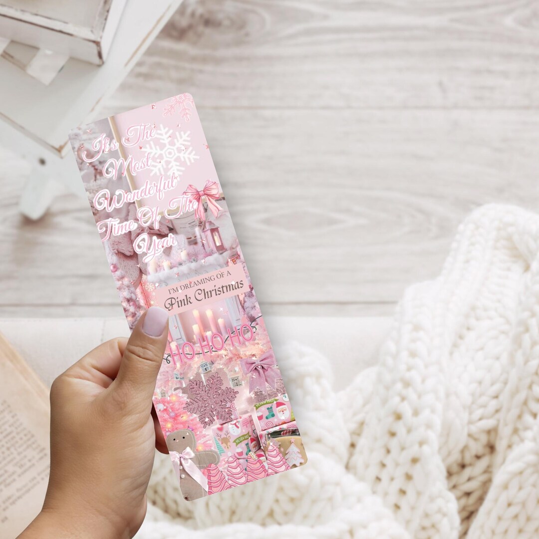 Pink Christmas Collage Bookmark Snowflake Sparkle Finish Fully ...
