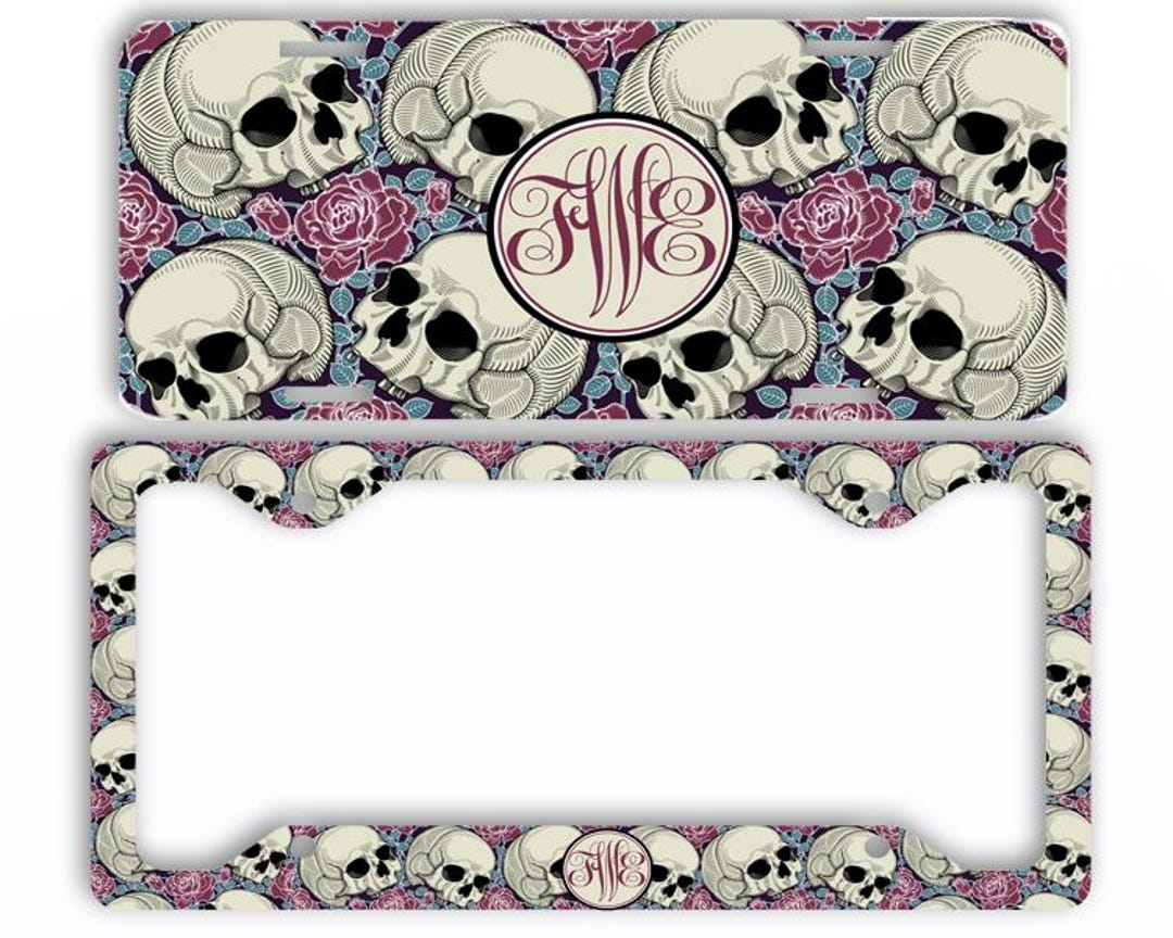 Sugar Skull Vintage Car License Plate Frame Coasters Custom Monogram ...