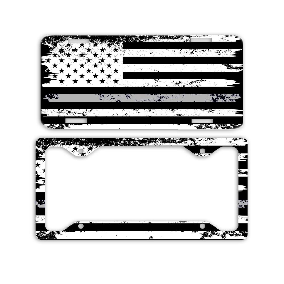 Thin Gray Line License Plate Frame, Distressed American Flag, Custom ...
