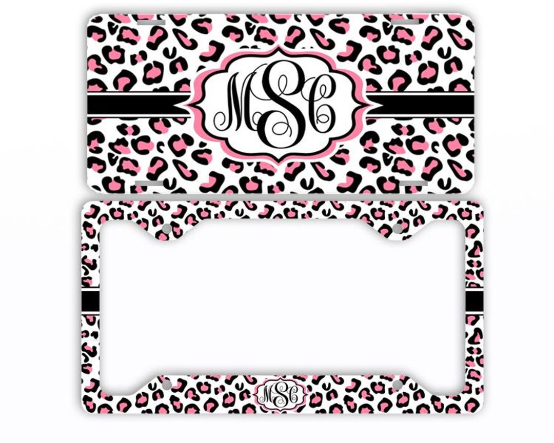 Pink Cheetah Leopard Car License Plate Frame Coasters Custom Monogram ...